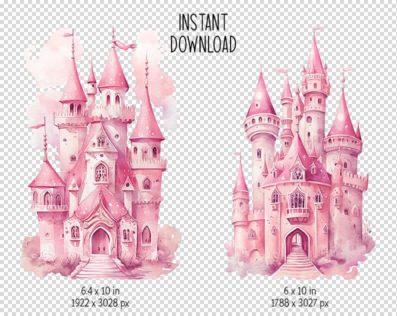 Princess Castle PNG Watercolor Nursery Clipart Baby Girl - Etsy