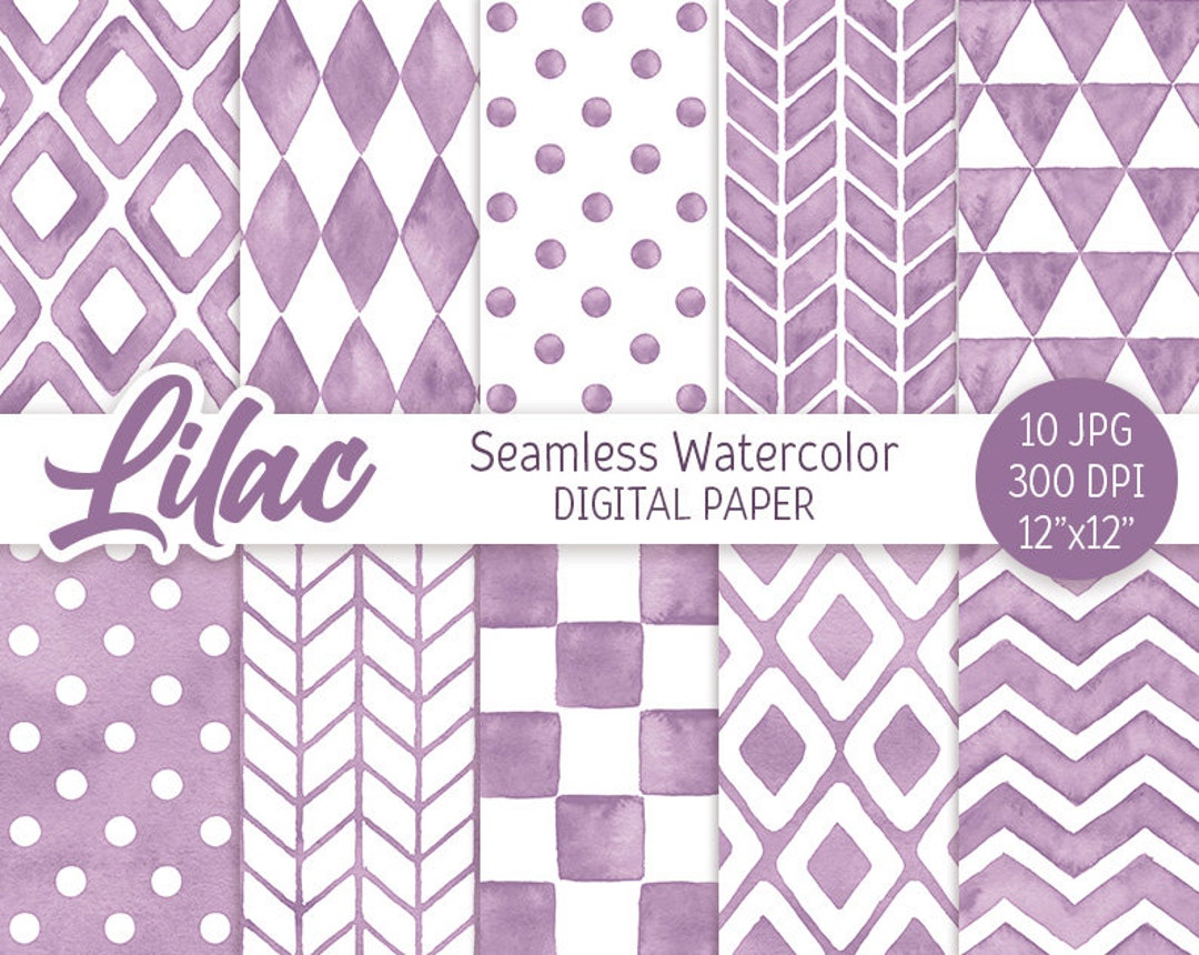 Lilac Purple Geometric Pattern Watercolor Seamless Digital Paper Pack ...