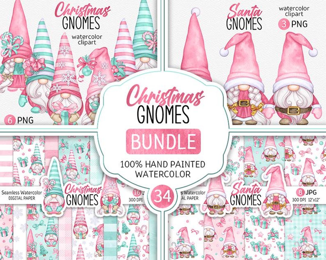Christmas Gnomes Clipart BUNDLE Watercolor Santa Gnomes PNG Cute Xmas ...