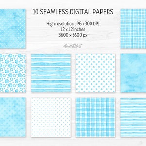Pastel Blue Seamless Pattern Watercolor Polka Dot Digital Paper Pack ...