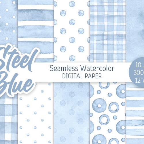Steel Blue Seamless Pattern Watercolor Polka Dot Digital Paper - Etsy