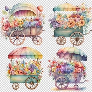 Watercolor Flower Market Cart Clipart Spring Flower Truck PNG ...
