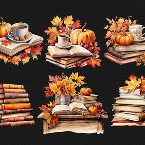 Watercolor Fall Reading Clipart Pack Watercolor Autumn Book PNG Bundle ...