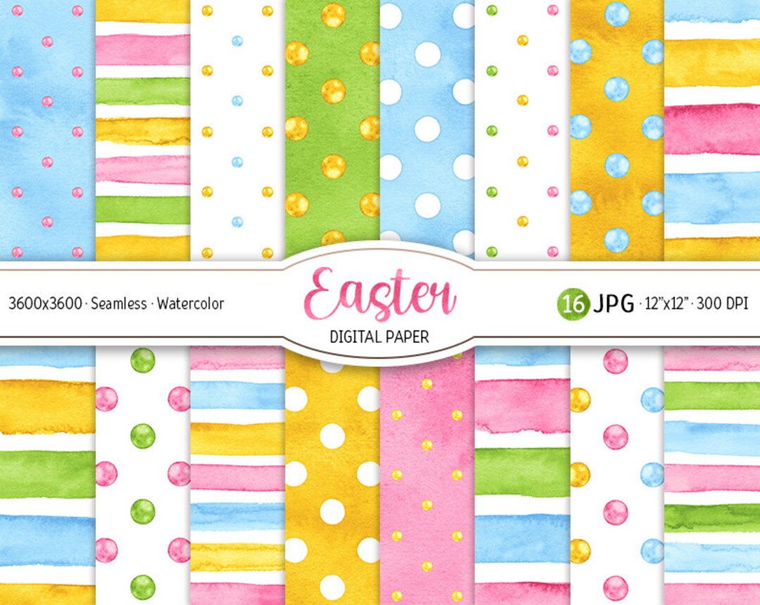 Easter Digital Paper Pack Watercolor Polka Dot Seamless Pattern ...