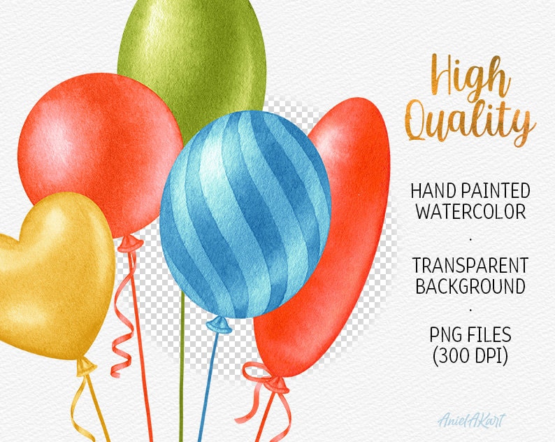 Watercolor Colorful Balloons Clipart Hand Painted Birthday Watercolor ...
