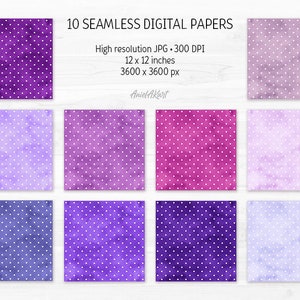 Violet Watercolor Polka Dot Digital Paper Pack Purple Seamless Pattern ...