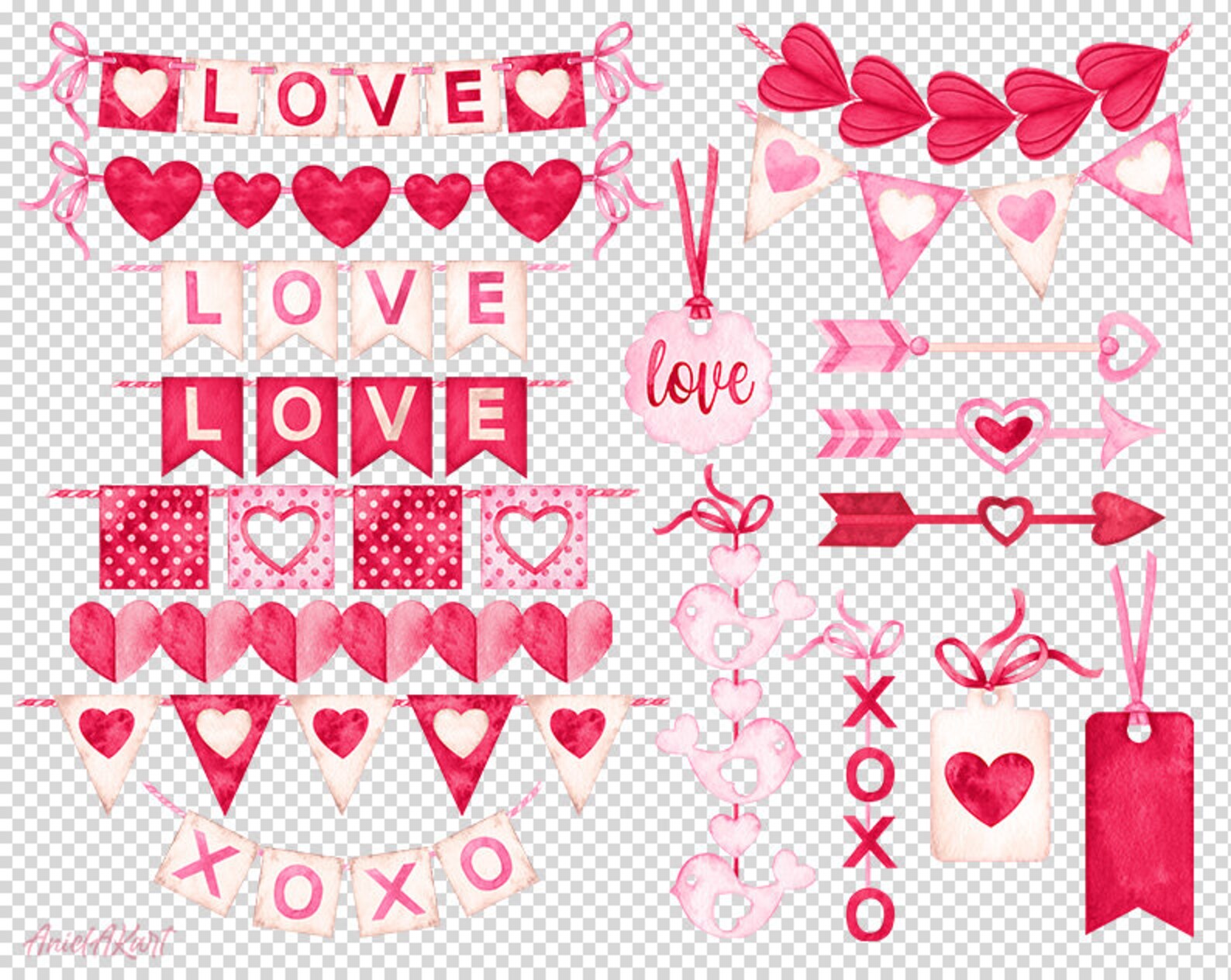 Watercolor Valentine's Day Clipart Handpainted Romantic | Etsy