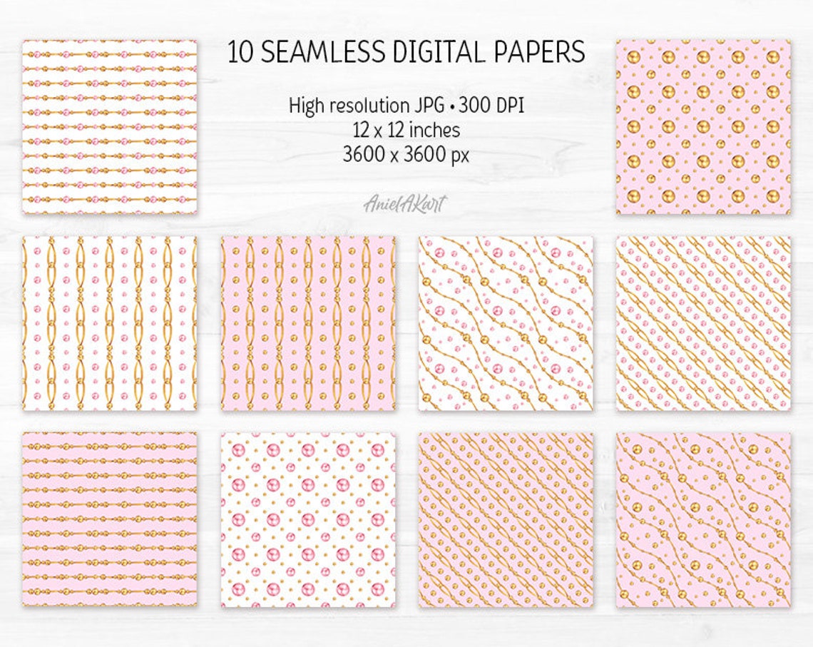 Gold Pink Seamless Pattern Watercolor Polka Dot Digital Paper - Etsy