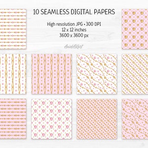 Gold Pink Seamless Pattern Watercolor Polka Dot Digital Paper Pack ...