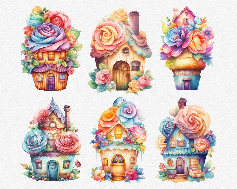 Cupcake House Clipart Watercolor Fairy House PNG Scrapbooking - Etsy