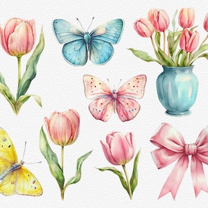 Watercolor Tulip Clipart, Pink Tulip PNG, Scrapbooking Clipart Bundle ...