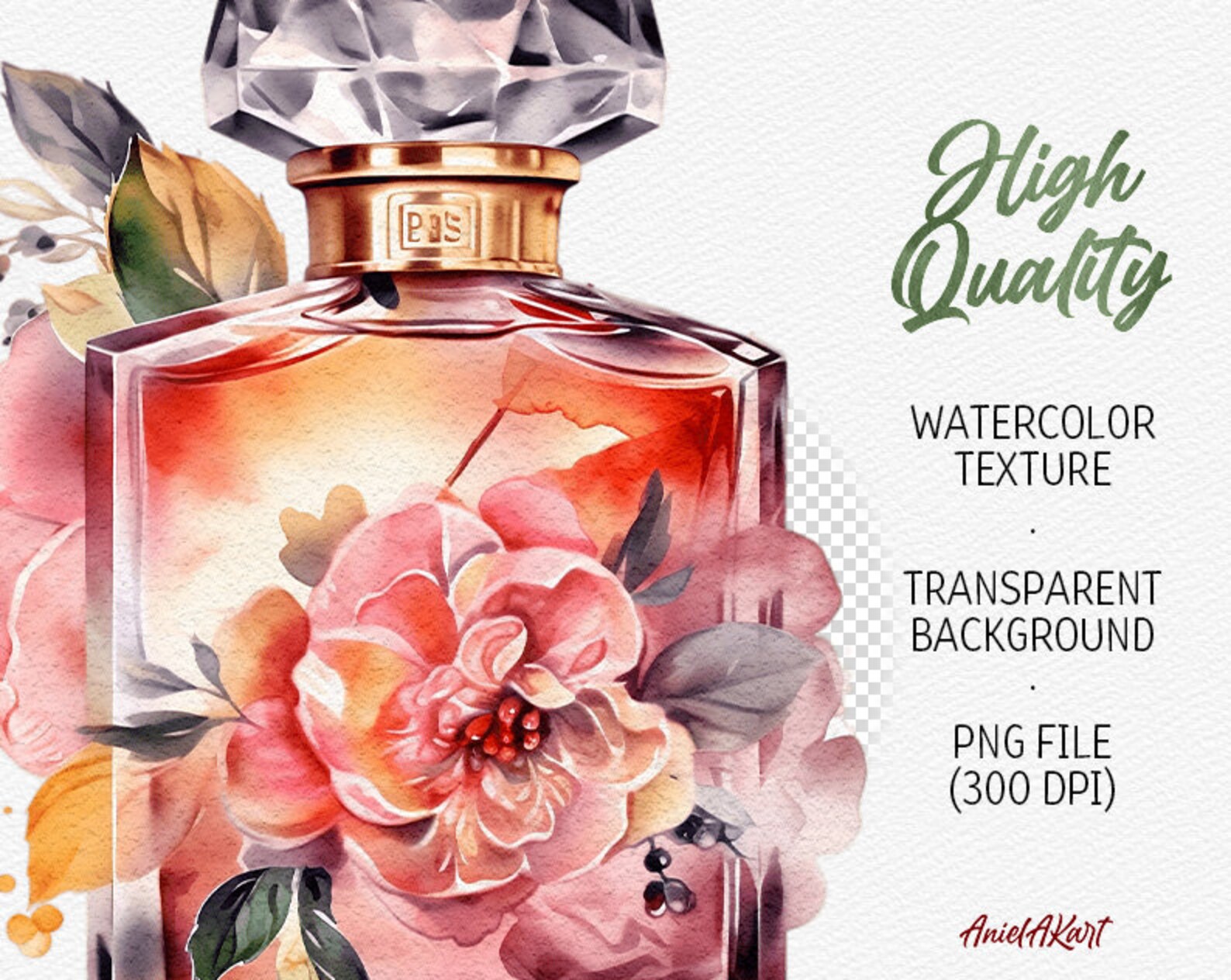 Watercolor Floral Perfume Bottles Clipart Flower Perfume PNG Bundle ...