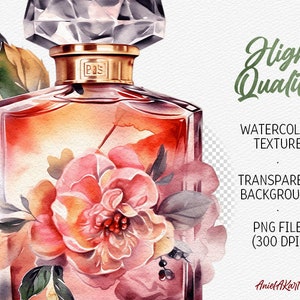 Watercolor Floral Perfume Bottles Clipart Flower Perfume PNG Bundle ...
