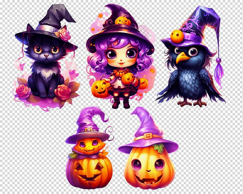 Cute Halloween Clipart Pack Halloween Watercolor Clipart Printable ...
