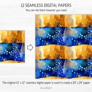 Blue and Gold Digital Paper Pack Watercolor Abstract Blue Seamless ...