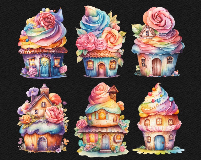 Cupcake House Clipart Watercolor Fairy House PNG Scrapbooking - Etsy