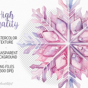Watercolor Snowflake Clipart Pink Snowflake PNG Watercolor Cozy ...