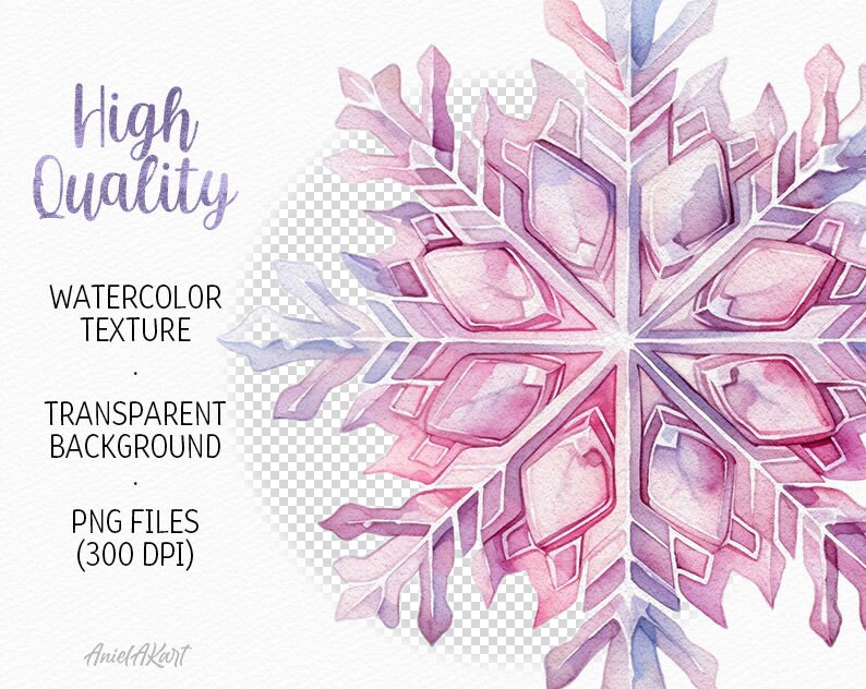 Watercolor Snowflake Clipart Pink Snowflake PNG Watercolor Cozy ...