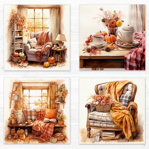 Fall Cottage Digital Paper Pack Watercolor Printable Scrapbooking Paper ...