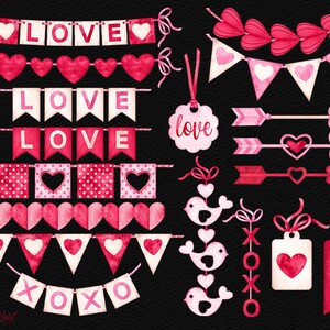 Watercolor Valentine's Day Clipart Handpainted Romantic Bunting Tag PNG ...