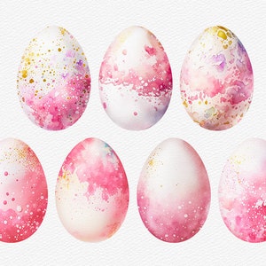 Watercolor Easter Eggs Clipart Bundle White and Pink Easter Egg PNG ...