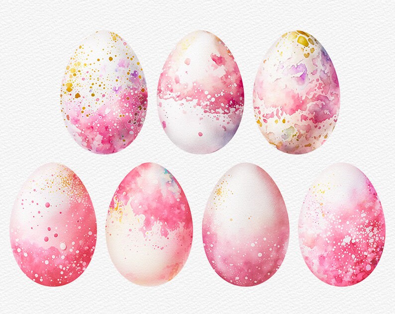 Watercolor Easter Eggs Clipart Bundle White and Pink Easter Egg PNG ...