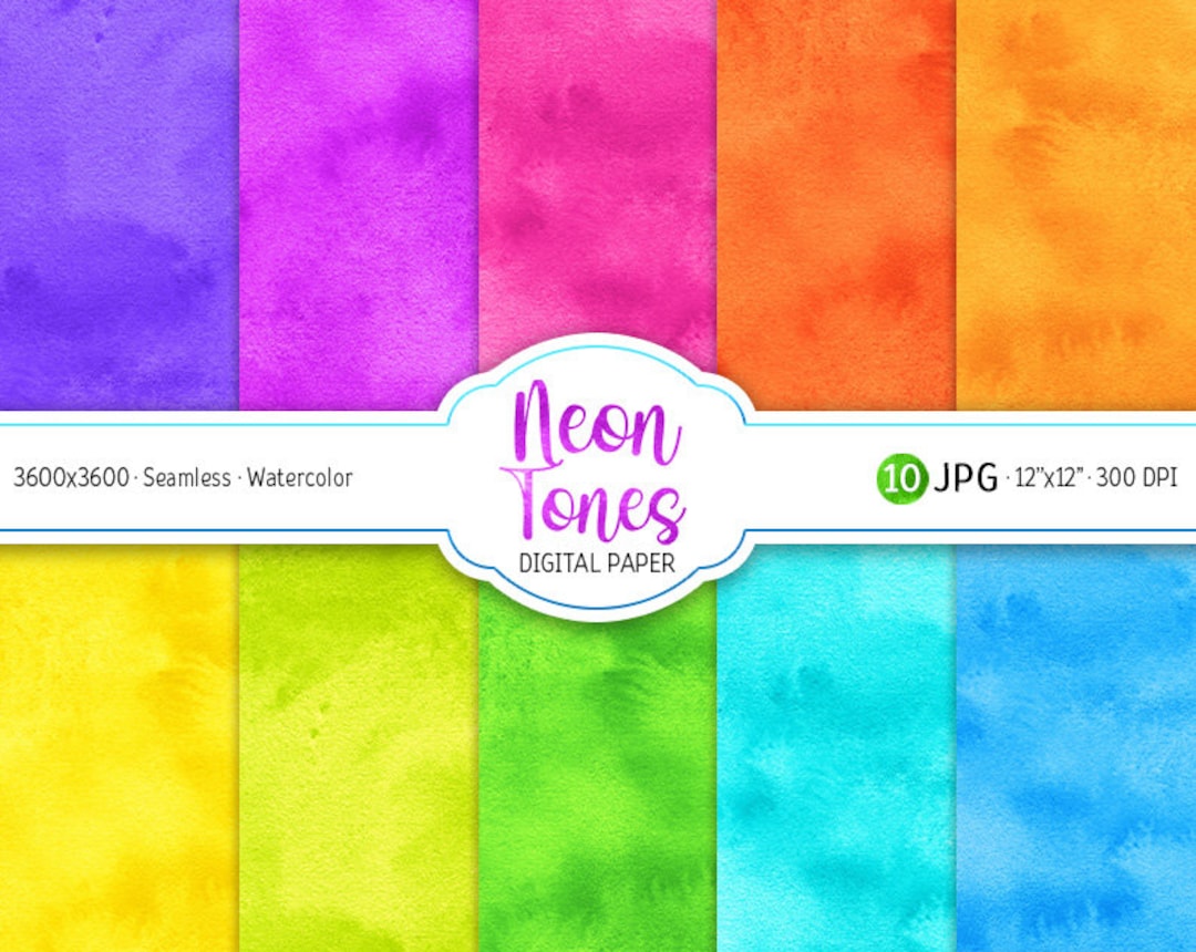 Neon Colors Digital Paper Pack Watercolor Neon Background Vibrant Hues ...