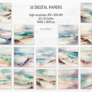 Watercolor Summer Beach Digital Paper Pack Seascape Printable ...