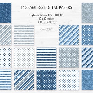 Blue and Silver Glitter Digital Paper Pack Sparkle Seamless Pattern ...