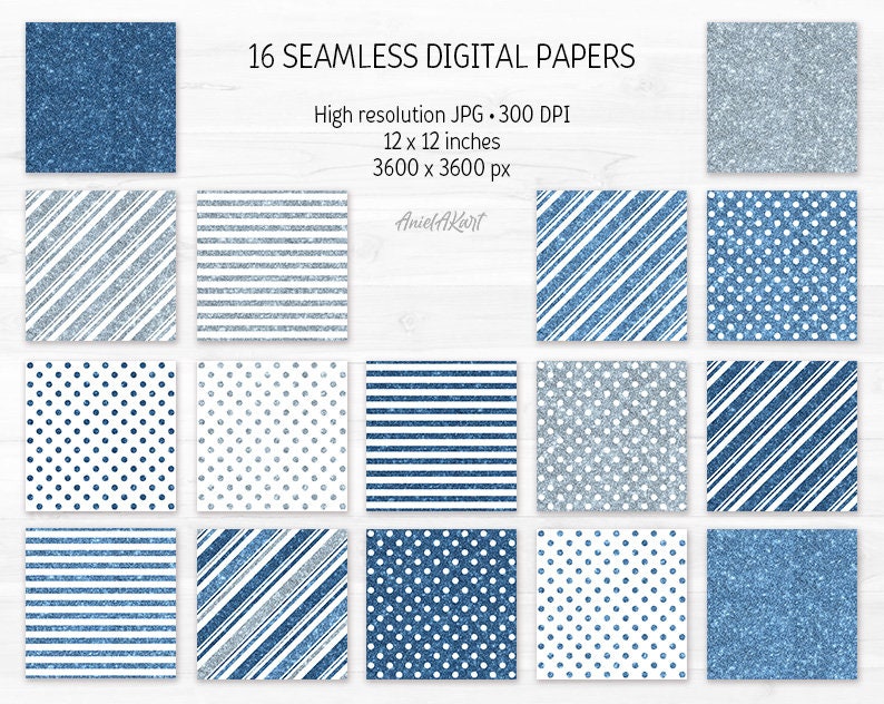 Blue and Silver Glitter Digital Paper Pack Sparkle Seamless - Etsy