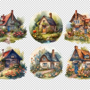 Country Cottage Watercolor Clipart Cute Country House PNG Bundle ...