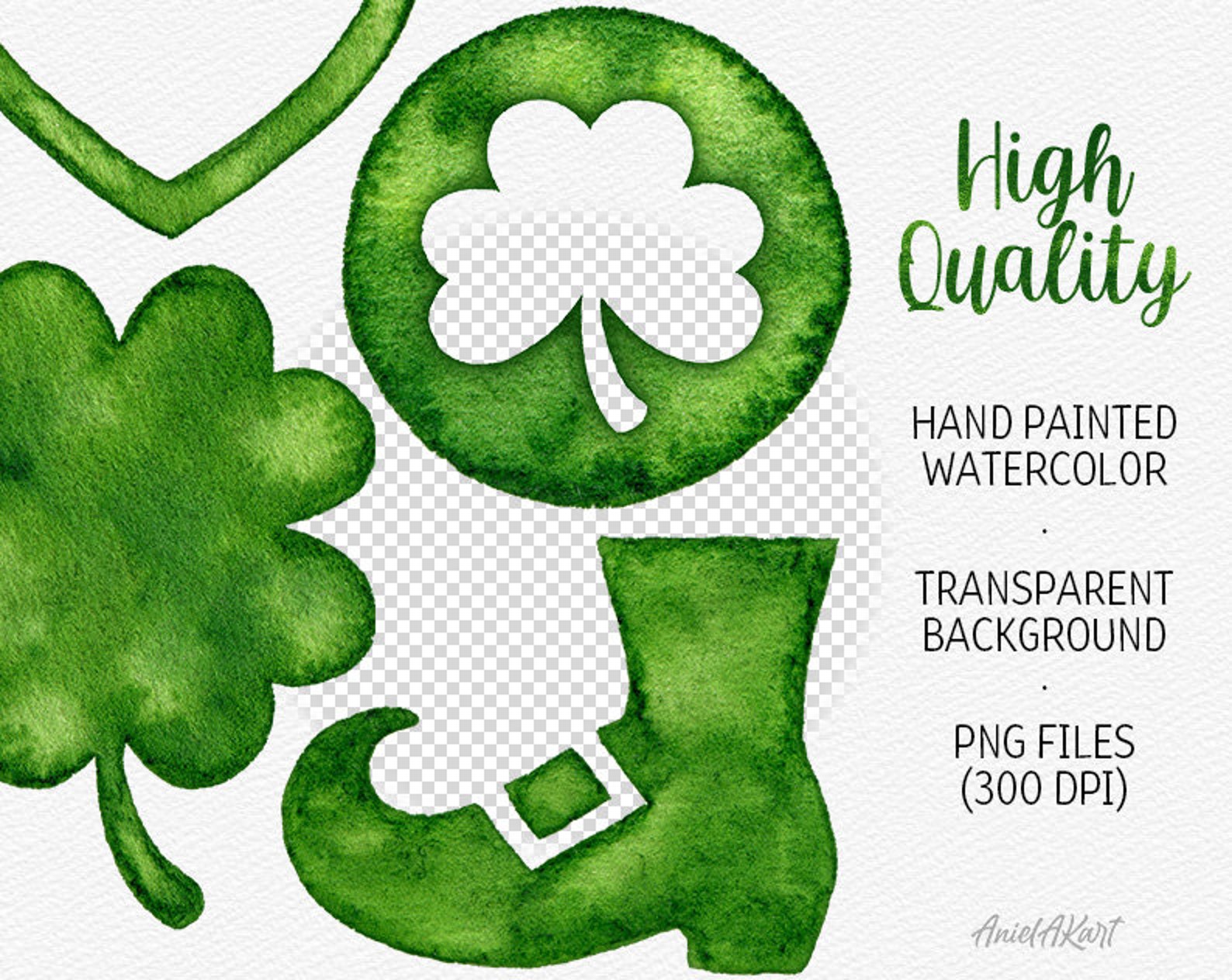 Watercolor St. Patrick's Day Clipart Irish PNG Green Shamrock Clipart ...