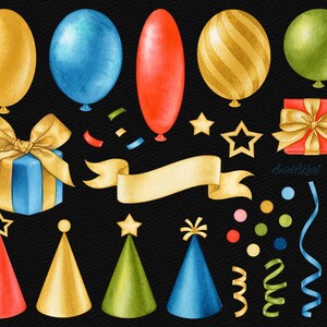 Watercolor Birthday Party Clipart Hand Painted Colorful Birthday PNG ...