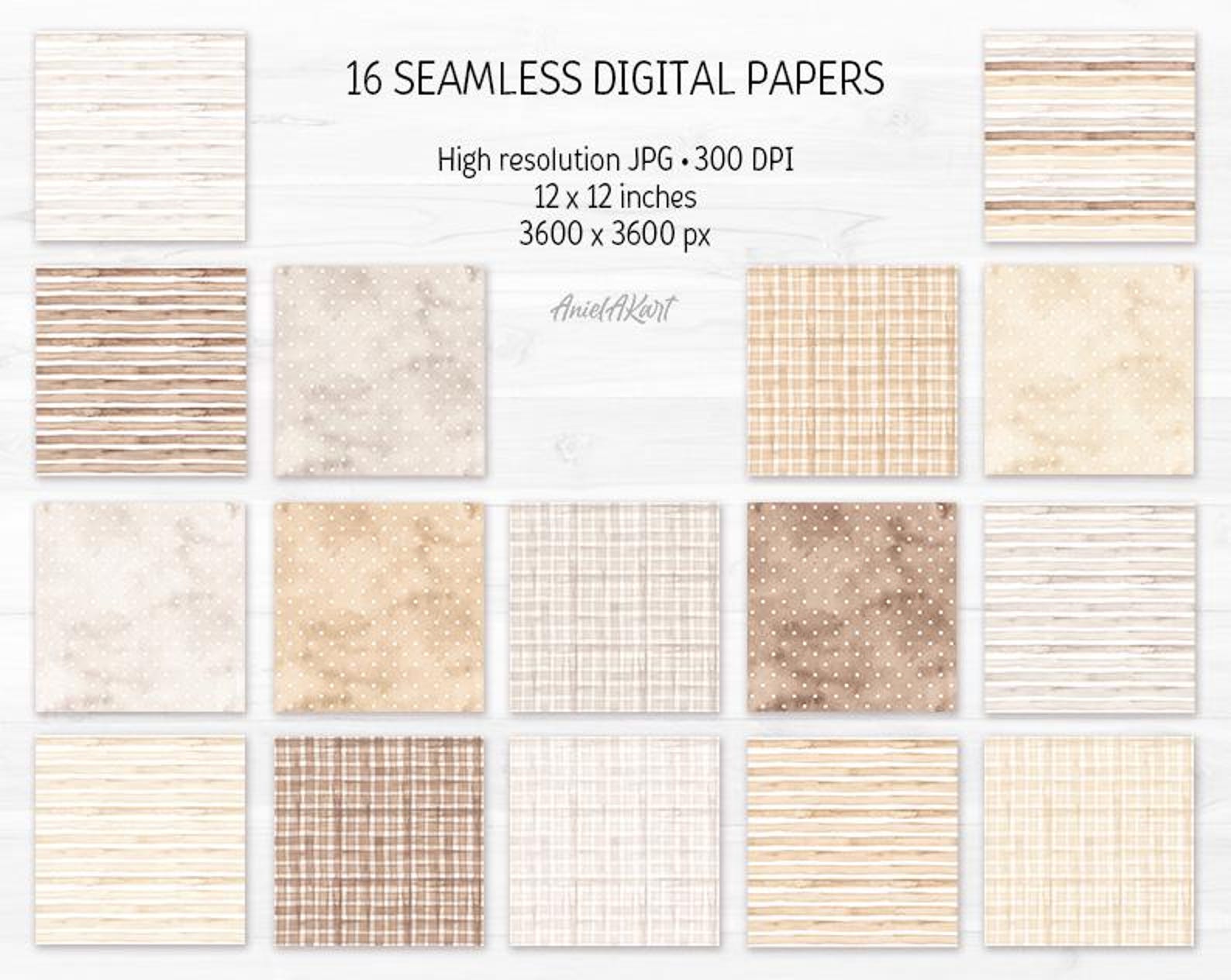 Neutral Boho Digital Paper Pack Watercolor Light Beige Seamless Pattern ...