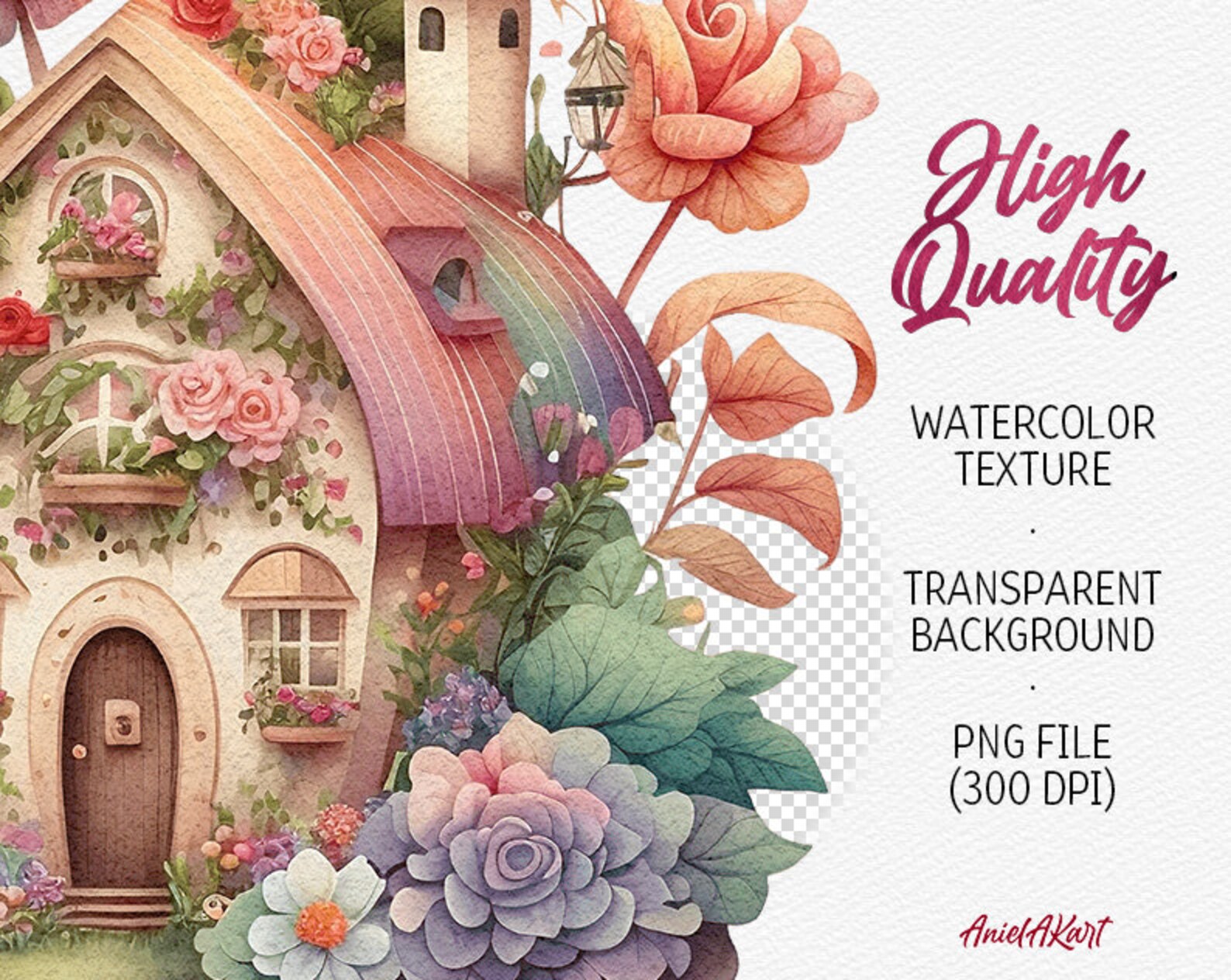 Fairy House Clipart Watercolor Flower Fairy House PNG Scrapbooking ...