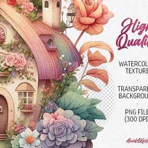 Fairy House Clipart Watercolor Flower Fairy House PNG Scrapbooking ...