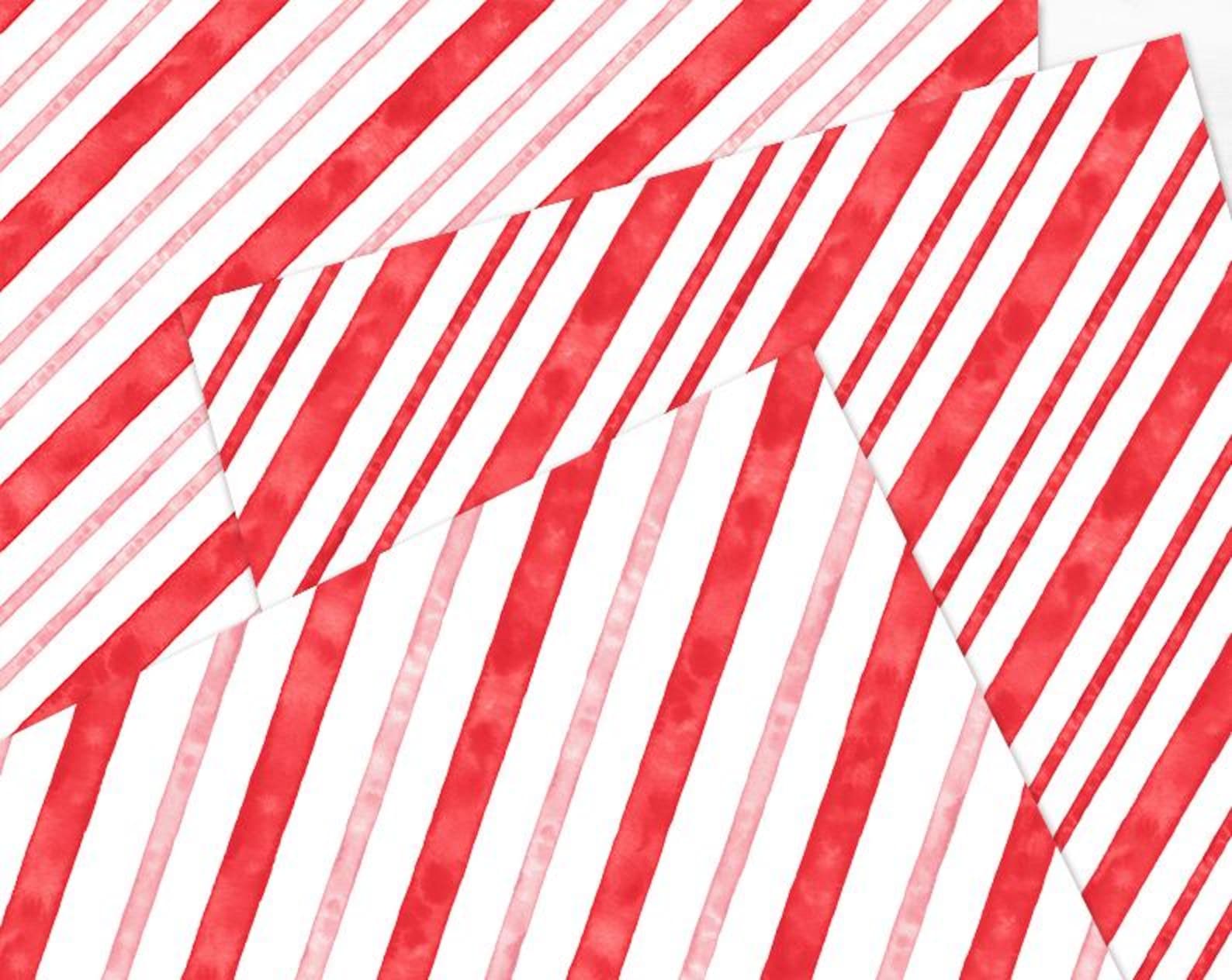 Candy Cane Stripes Digital Paper Pack Watercolor Peppermint Seamless ...
