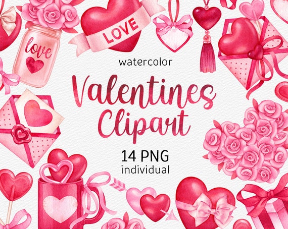 Watercolor Valentine's Day Clipart Valentine PNG Love | Etsy