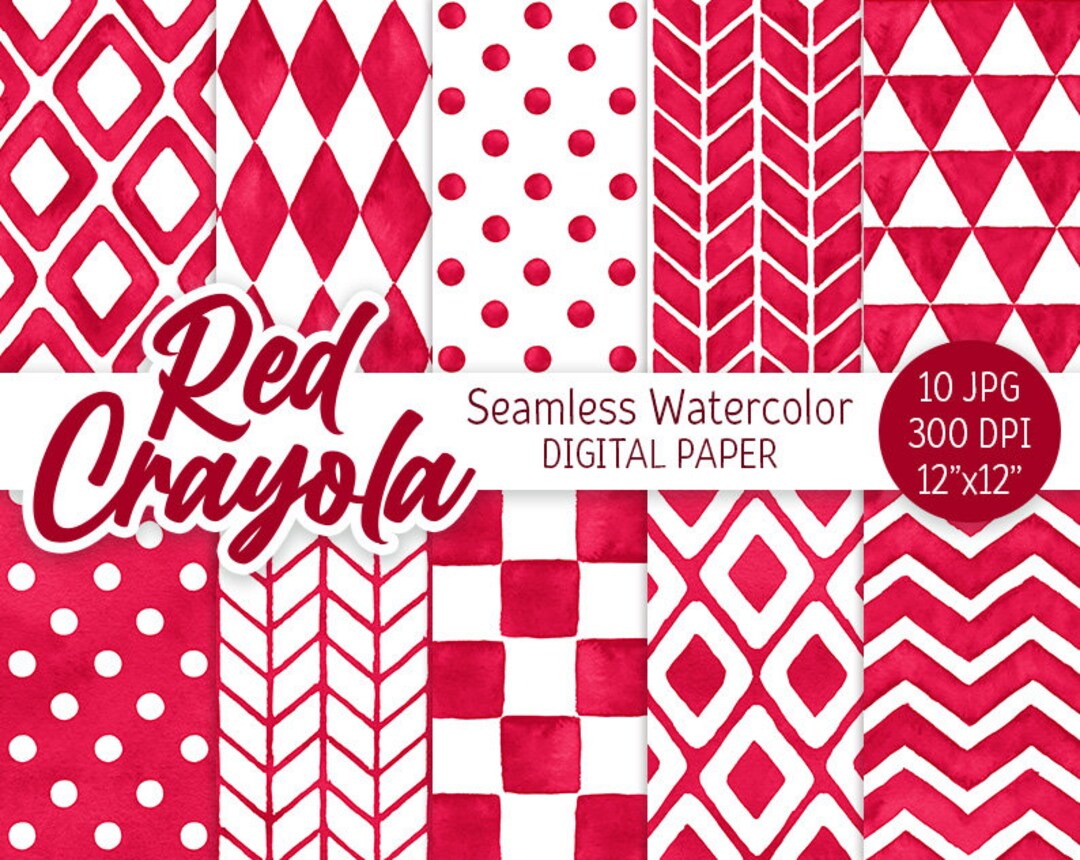Crayola Red Geometric Pattern Watercolor Seamless Digital Paper Pack ...