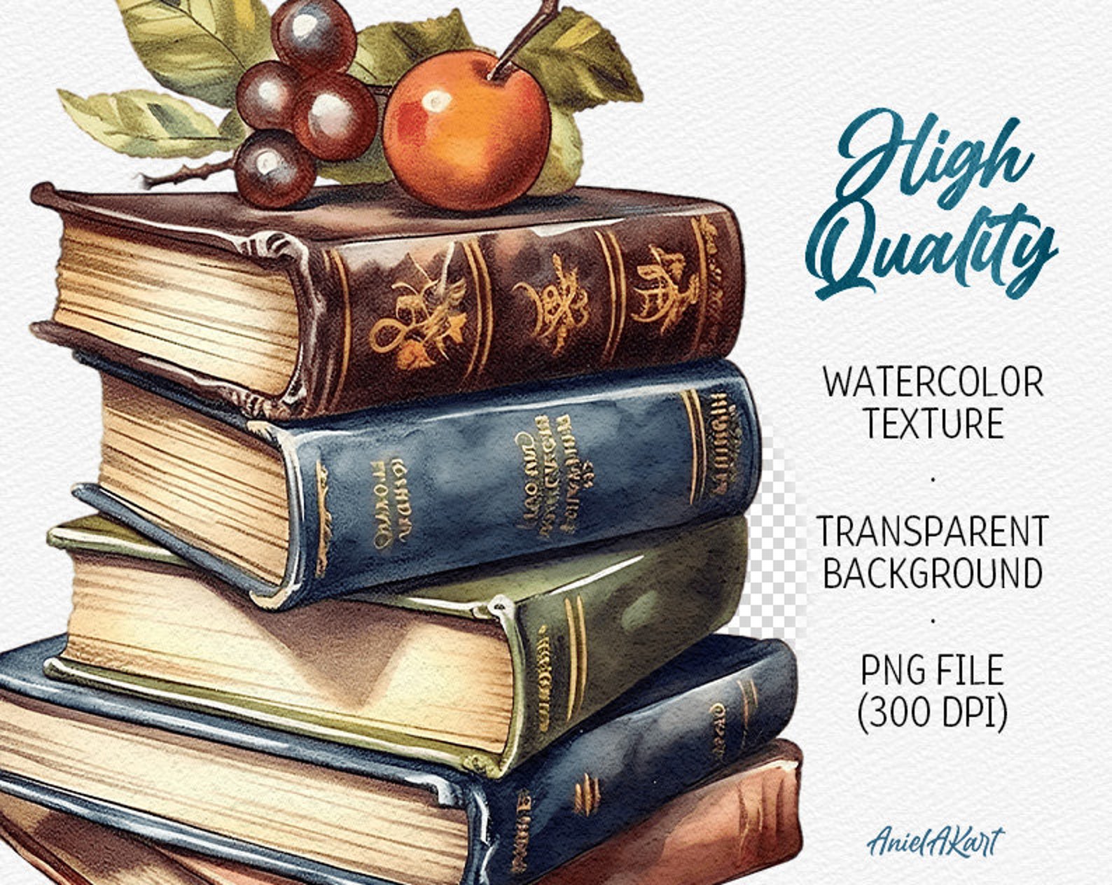 Watercolor Vintage Books Clipart Pack Old Book PNG Bundle Book Stack ...