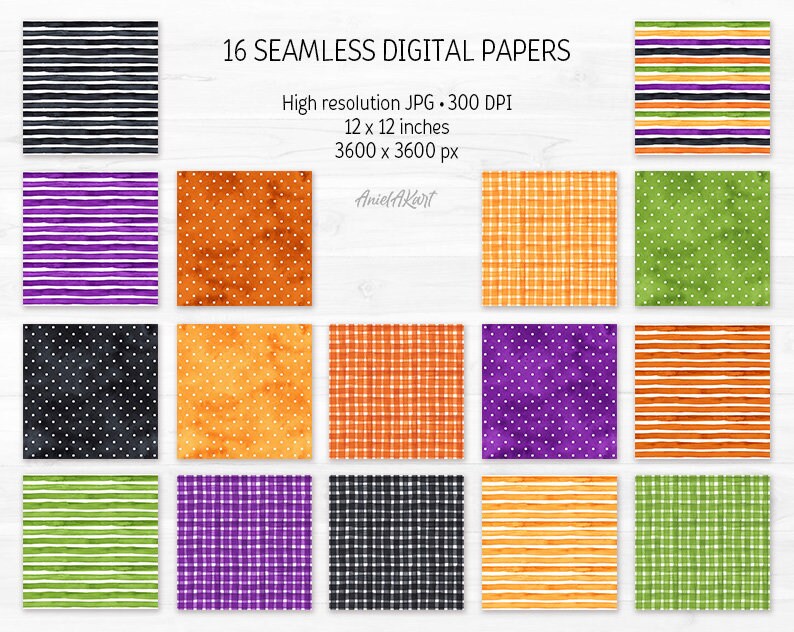 Halloween Digital Paper Pack Watercolor Polka Dot Seamless Pattern ...