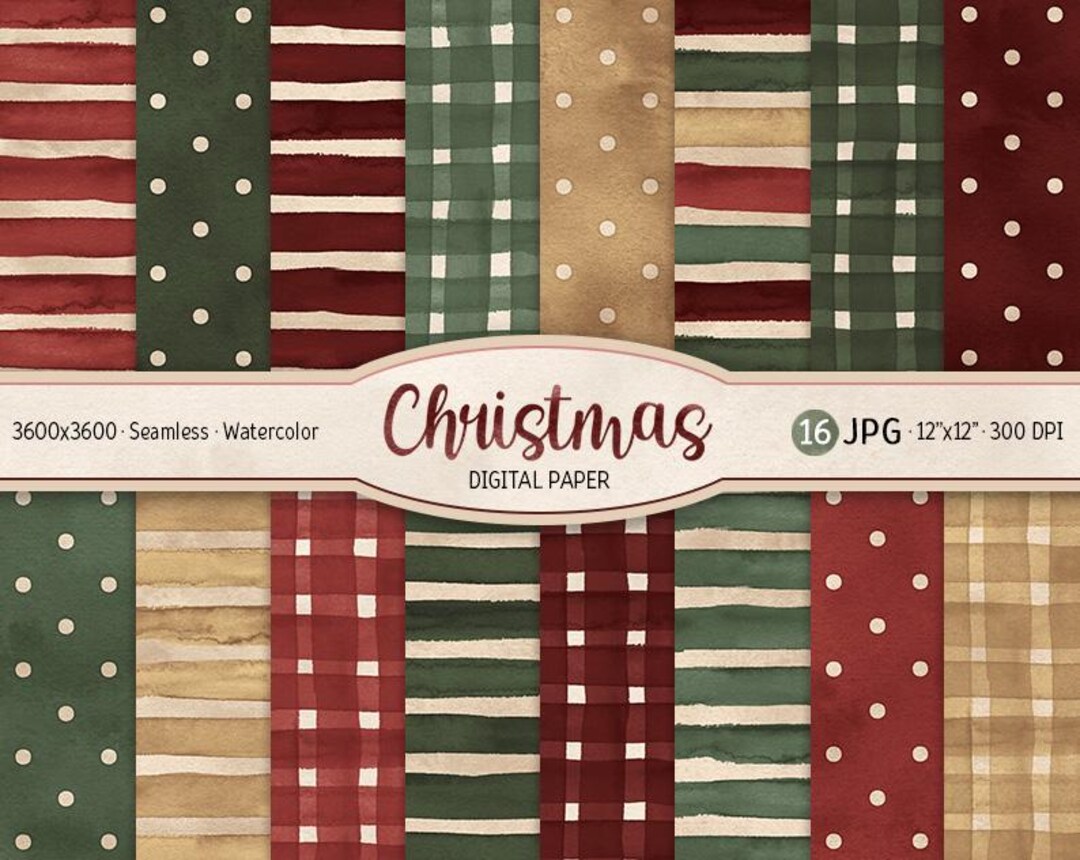 Christmas Digital Paper Pack Watercolor Polka Dot Seamless Pattern ...