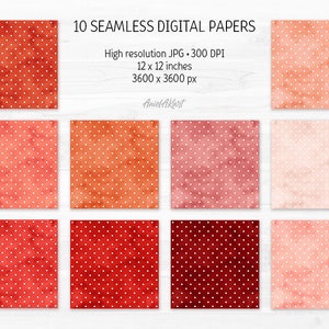 Red Polka Dot Watercolor Background Scarlet Ombre Digital Paper Pack ...