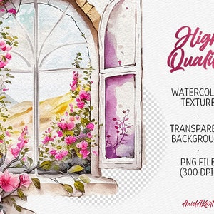 Watercolor Spring Window Clipart Flower Window PNG, Scrapbooking ...