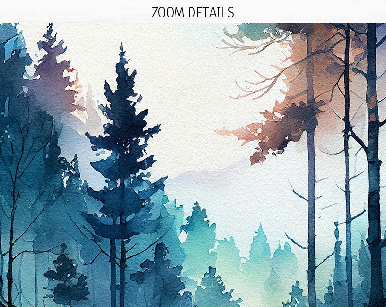 Watercolor Blue Forest Digital Paper Pack Foggy Wood Printable ...
