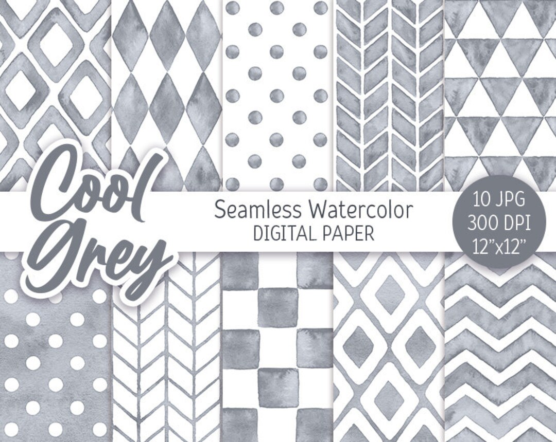 Cool Grey Geometric Pattern Watercolor Digital Paper Pack Printable ...