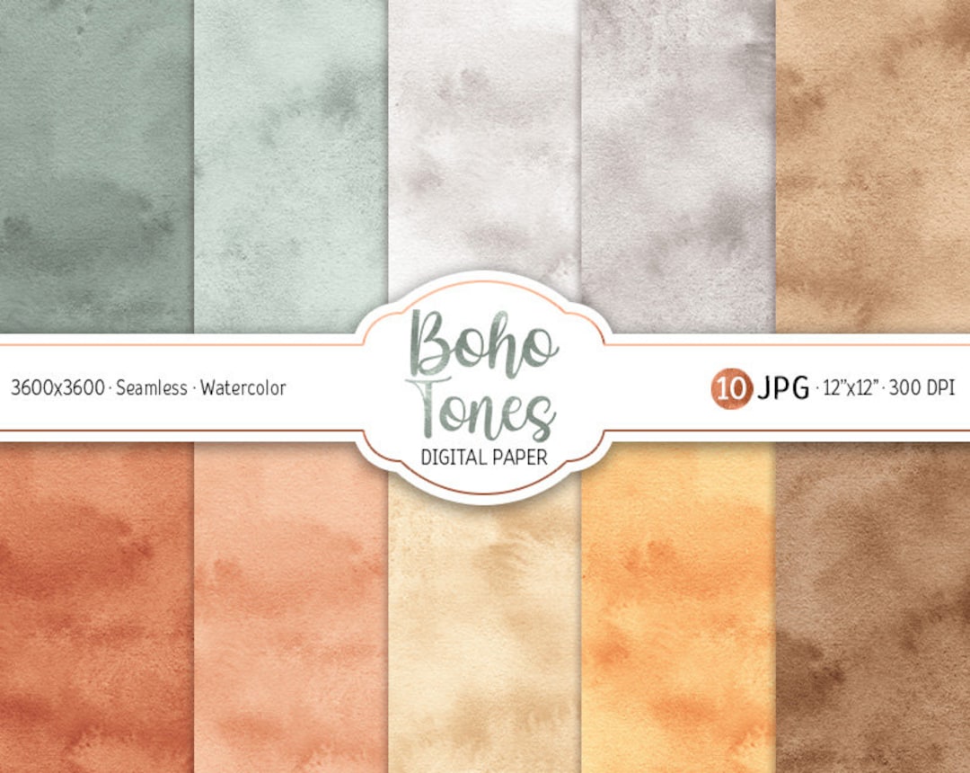 Watercolor Boho Tones Digital Paper Pack Neutral Earthy Boho Seamless ...