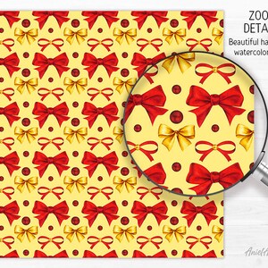 Christmas Watercolor Digital Paper Pack Bows and Balls Seamless Pattern ...