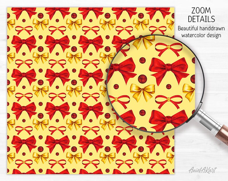 Christmas Watercolor Digital Paper Pack Bows and Balls - Etsy