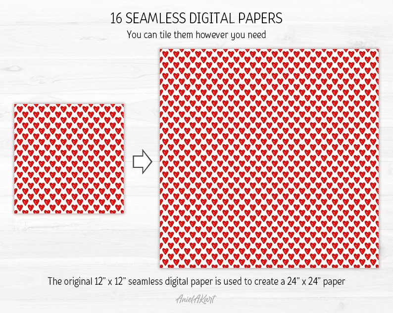 Red & White Valentine Day Digital Paper Pack Watercolor Love Seamless ...